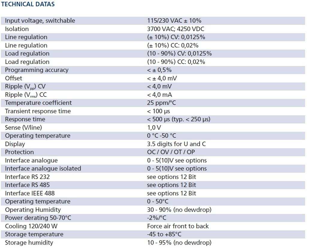 ET System LAB/SLR 260/230 DC power supplies with automatic ranging ...